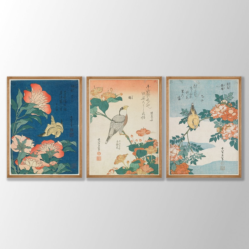 Japanese Bird Prints Set of 3: Vintage Hokusai Woodblock Art - Etsy