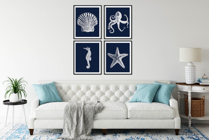 Navy Blue Nautical Prints Set of 4 Nautical Wall Art - Etsy