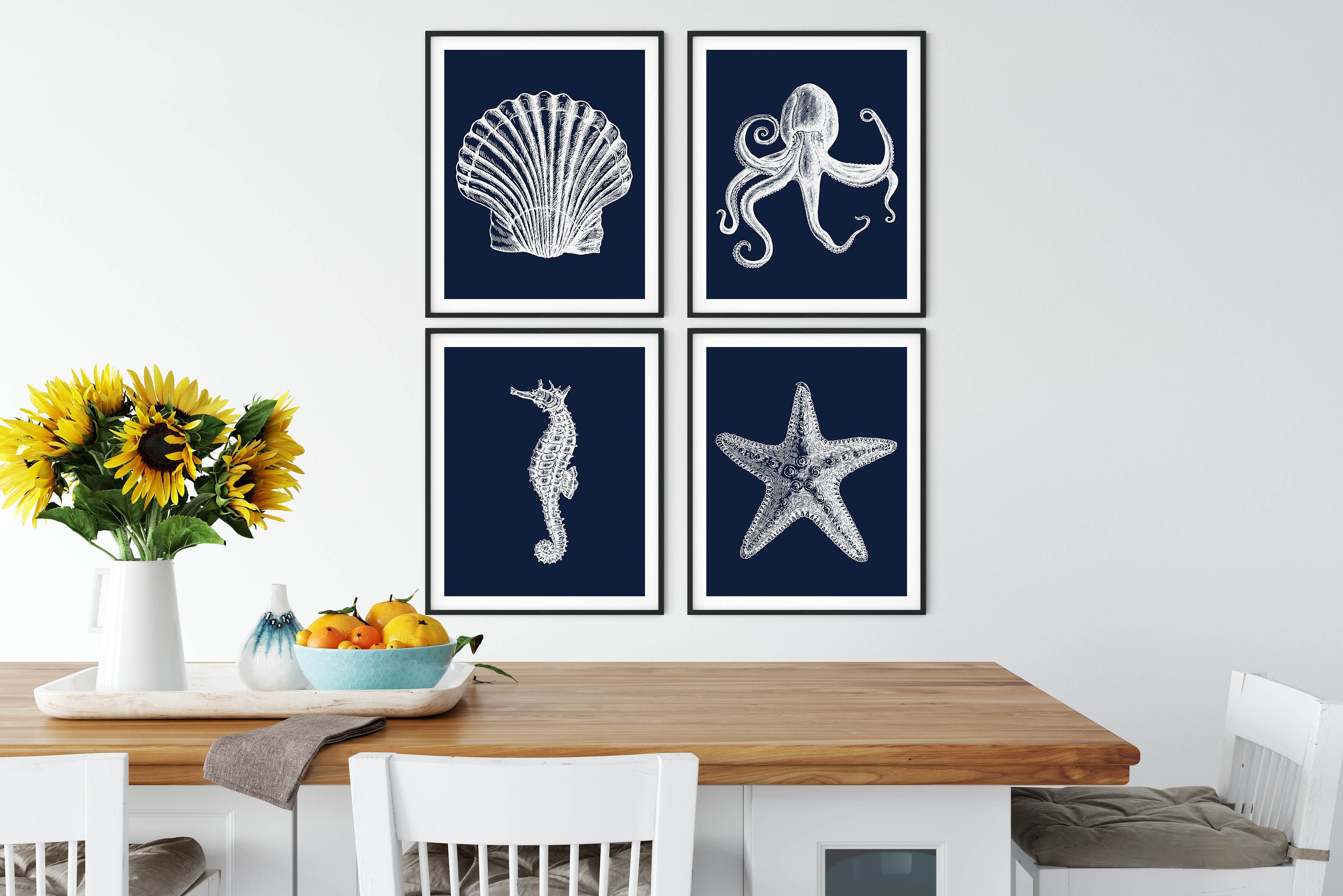 Navy Blue Nautical Prints Set of 4 Nautical Wall Art - Etsy