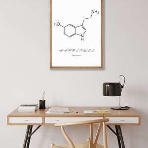 Happiness Poster - Molecule Print, Serotonin Poster, Science Poster ...