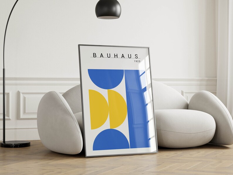 Abstract Bauhaus Art Print: Blue & Yellow Mid-century Modern Wall Decor ...