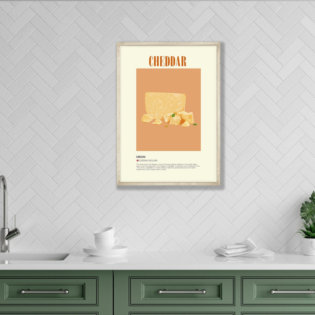 Cheddar Cheese Poster Cheddar Print, Kitchen Wall Art, Cheese Wall Art ...
