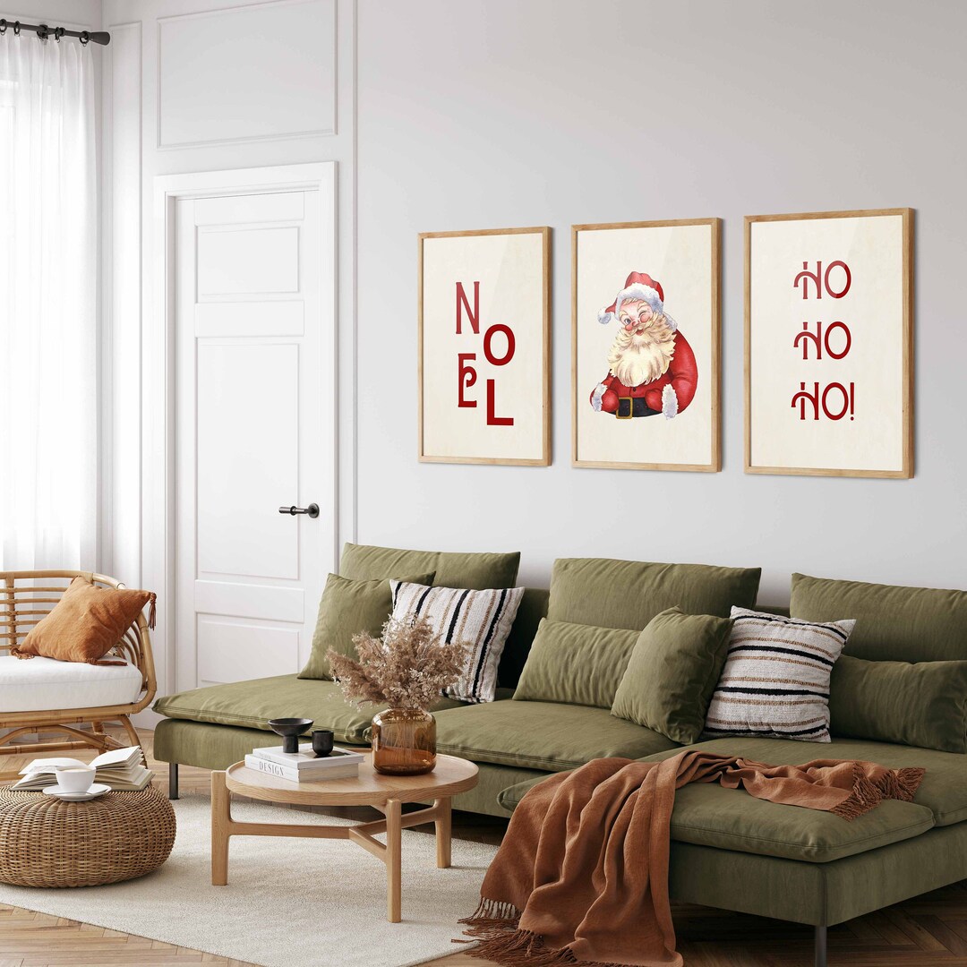 Red Christmas Prints Set of 3 - Christmas Wall Art, Christmas Poster ...