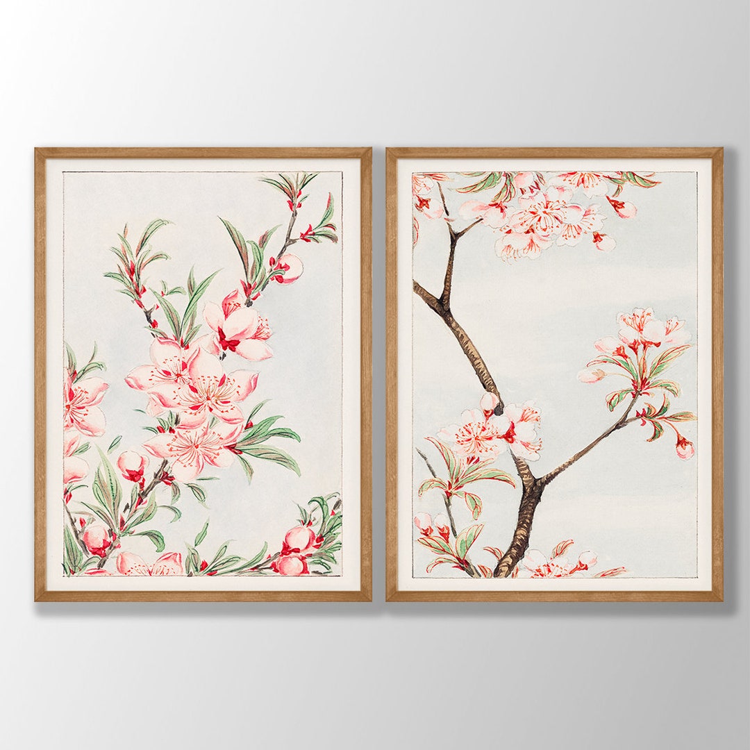 Japanese Flower Prints Set of 2 - Sakura Print, Japanese Flower Poster ...