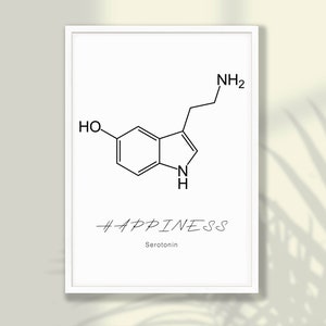 Happiness Poster - Molecule Print, Serotonin Poster, Science Poster ...