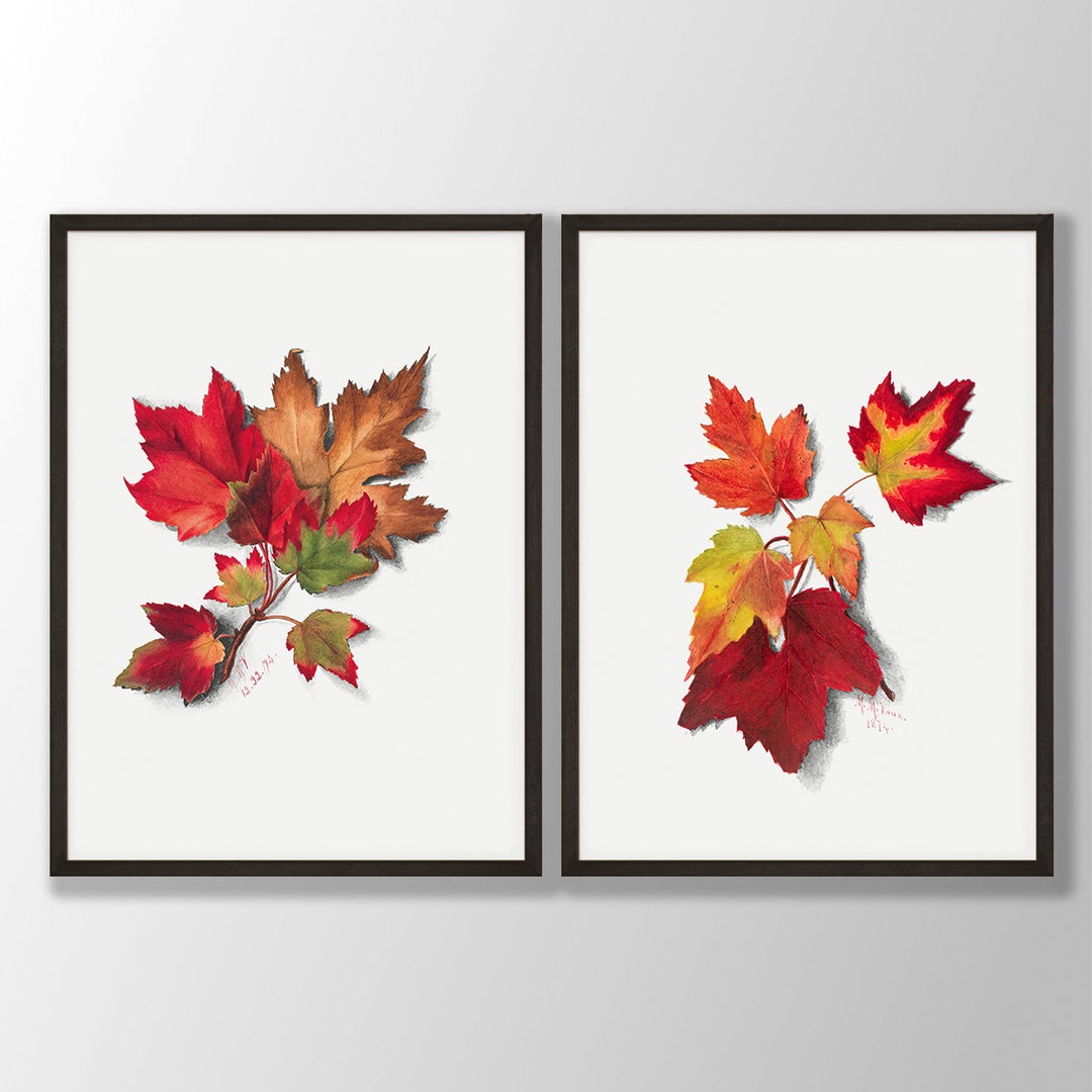 Autumn Leaves Prints Set of 2 - Fall Home Decor, Maple Leaf Wall Art ...