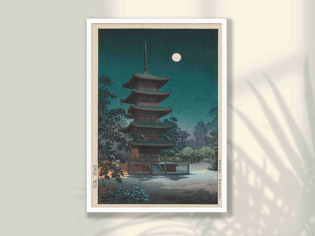 Vintage Japanese Temple Poster - Japanese Wall Art, Japanese Art Print ...