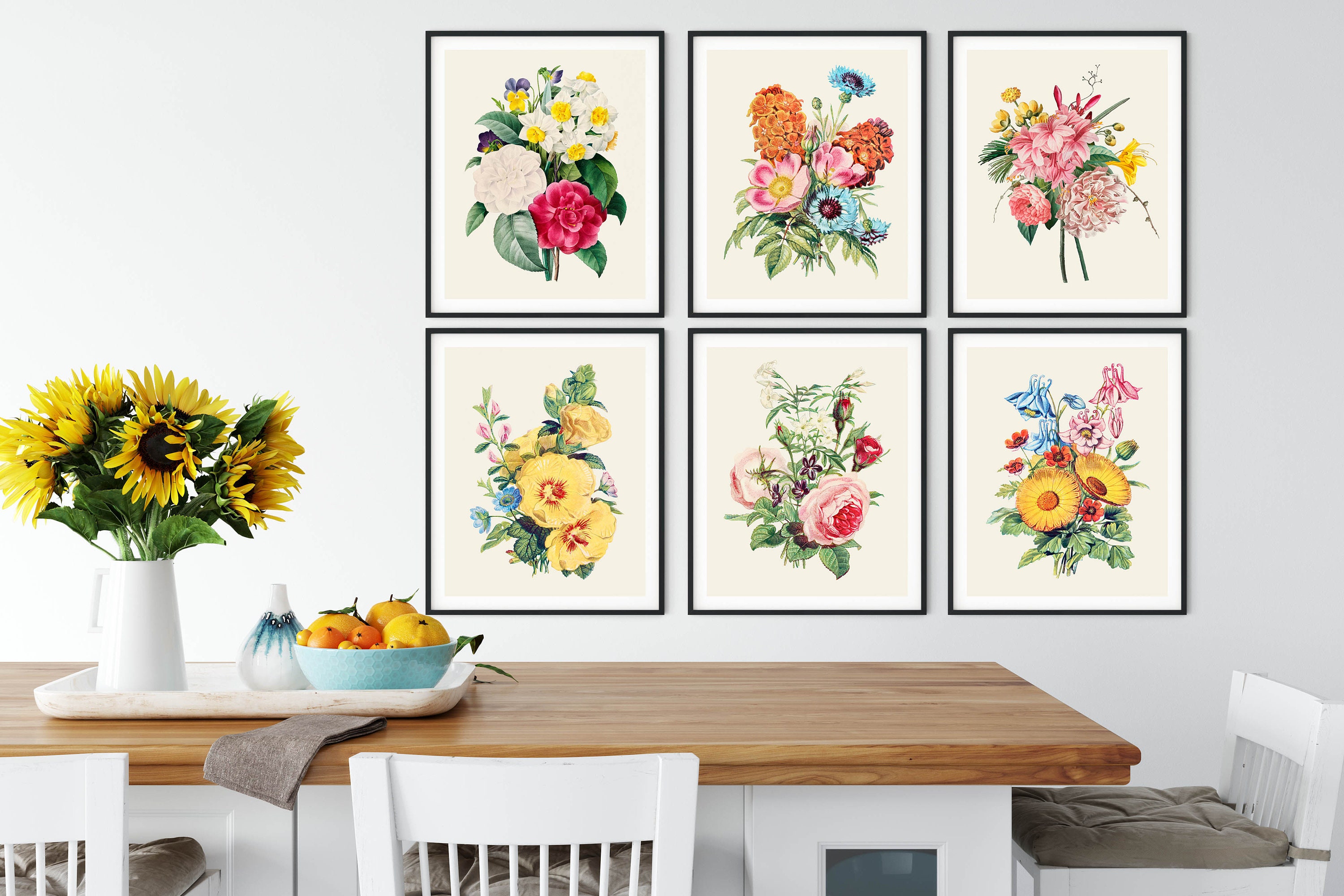 Vintage Botanical Print Set of 6 Kitchen Wall Art Flower | Etsy