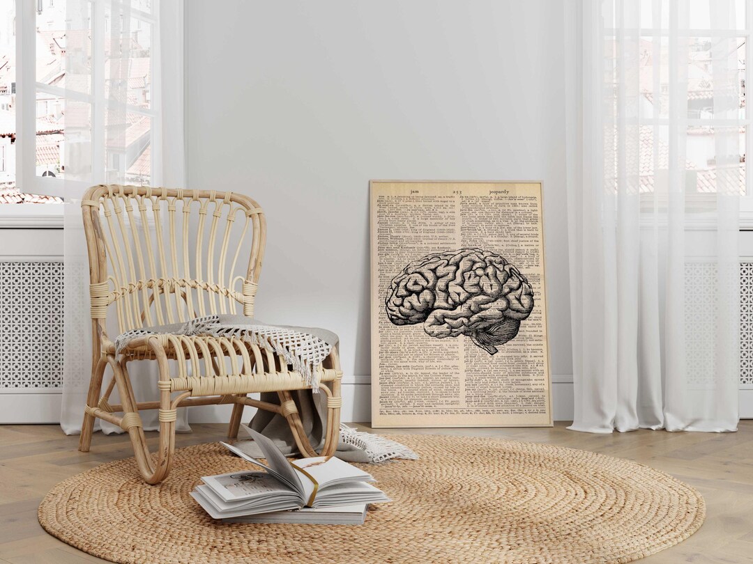 Vintage Book Page Brain Poster - Brain Wall Art, Human Brain Print ...