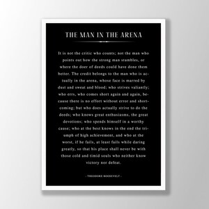 The Man in the Arena Poem Print - Theodore Roosevelt Quote - Etsy