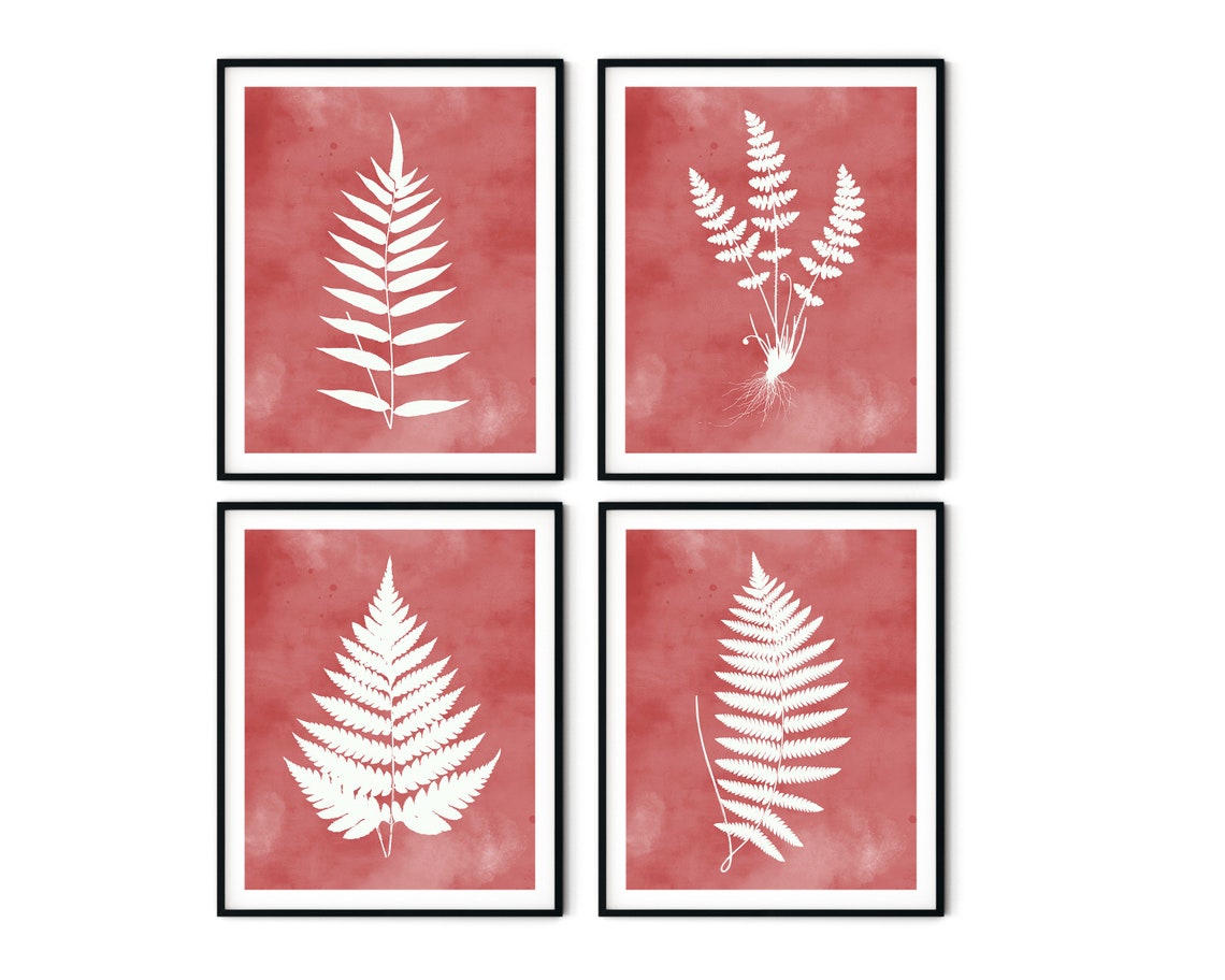 Blush Watercolor Fern Print Set of 4 Fern Wall Art | Etsy