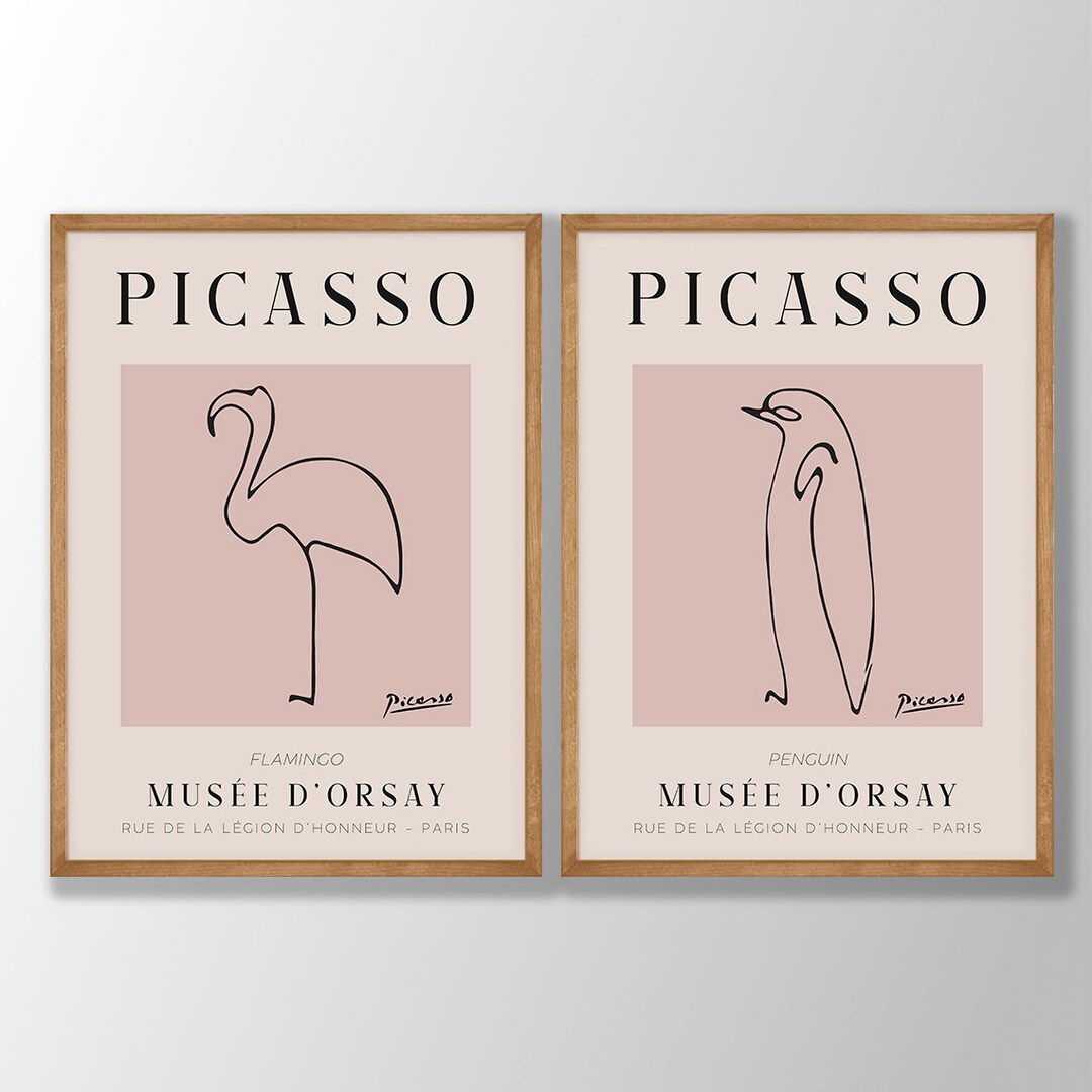 Picasso Line Art Prints Set of 2 No:2 - Flamingo Poster, Penguin Poster ...