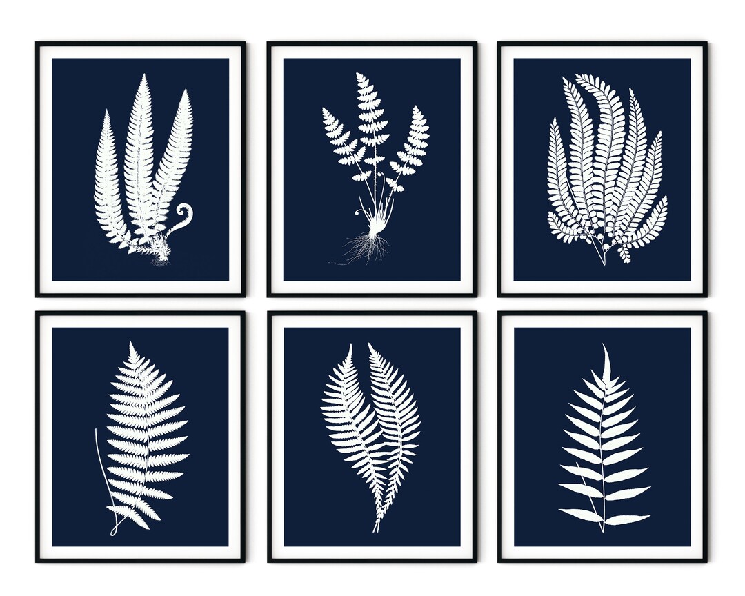 Navy Blue Fern Prints Set: Botanical Watercolor Art - Etsy