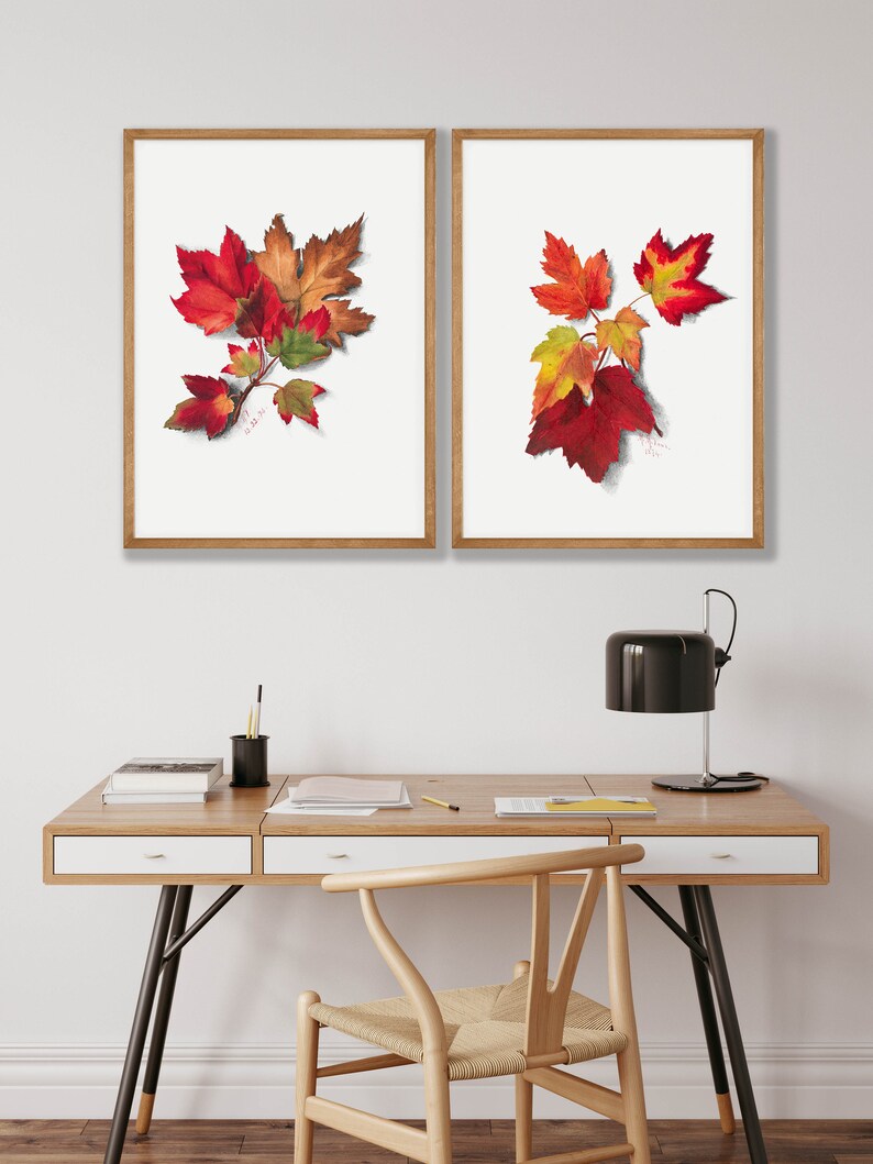 Autumn Leaves Prints Set of 2 Fall Home Decor Maple Leaf - Etsy