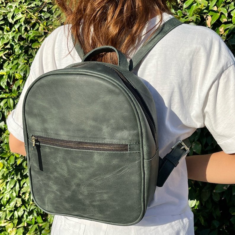 Green Leather Backpack Purse: Cowhide Women's Travel Bag - Etsy