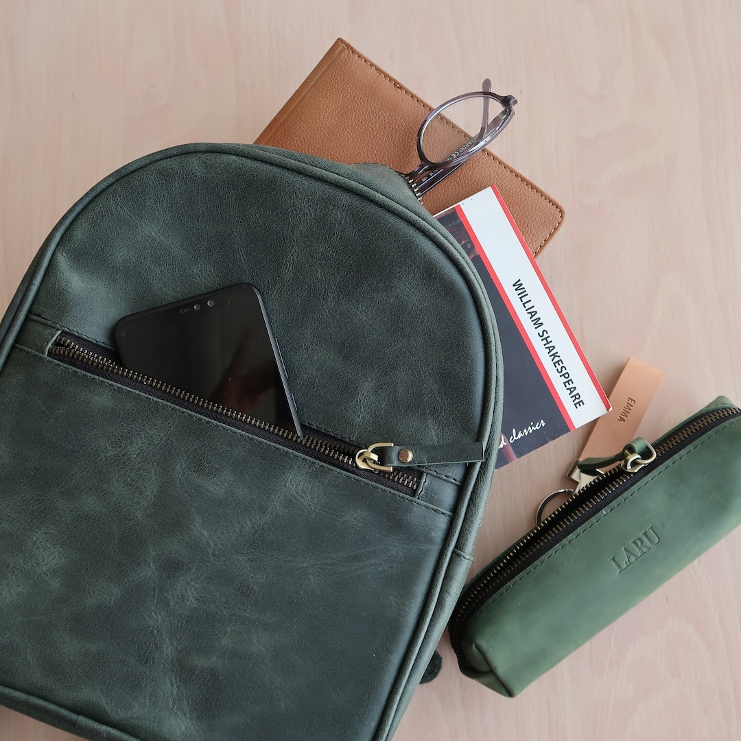 Green Leather Backpack Purse: Cowhide Women's Travel Bag - Etsy