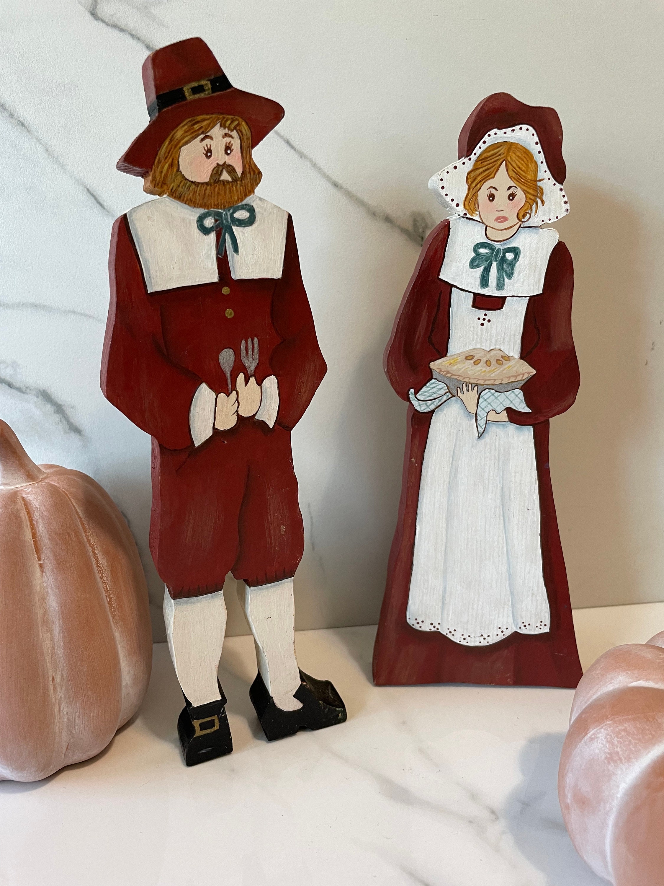 Vintage Thanksgiving Pilgrims Couple, Wood Pilgrims Fall Table Decor ...