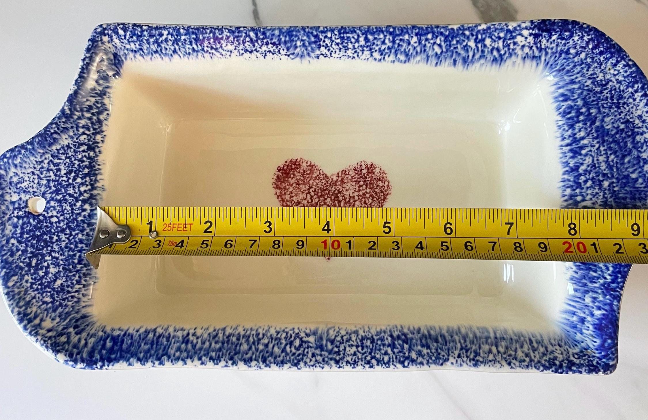 Flat Earth Pottery Vintage Blue Sponge Paint Heart Design Ceramic ...