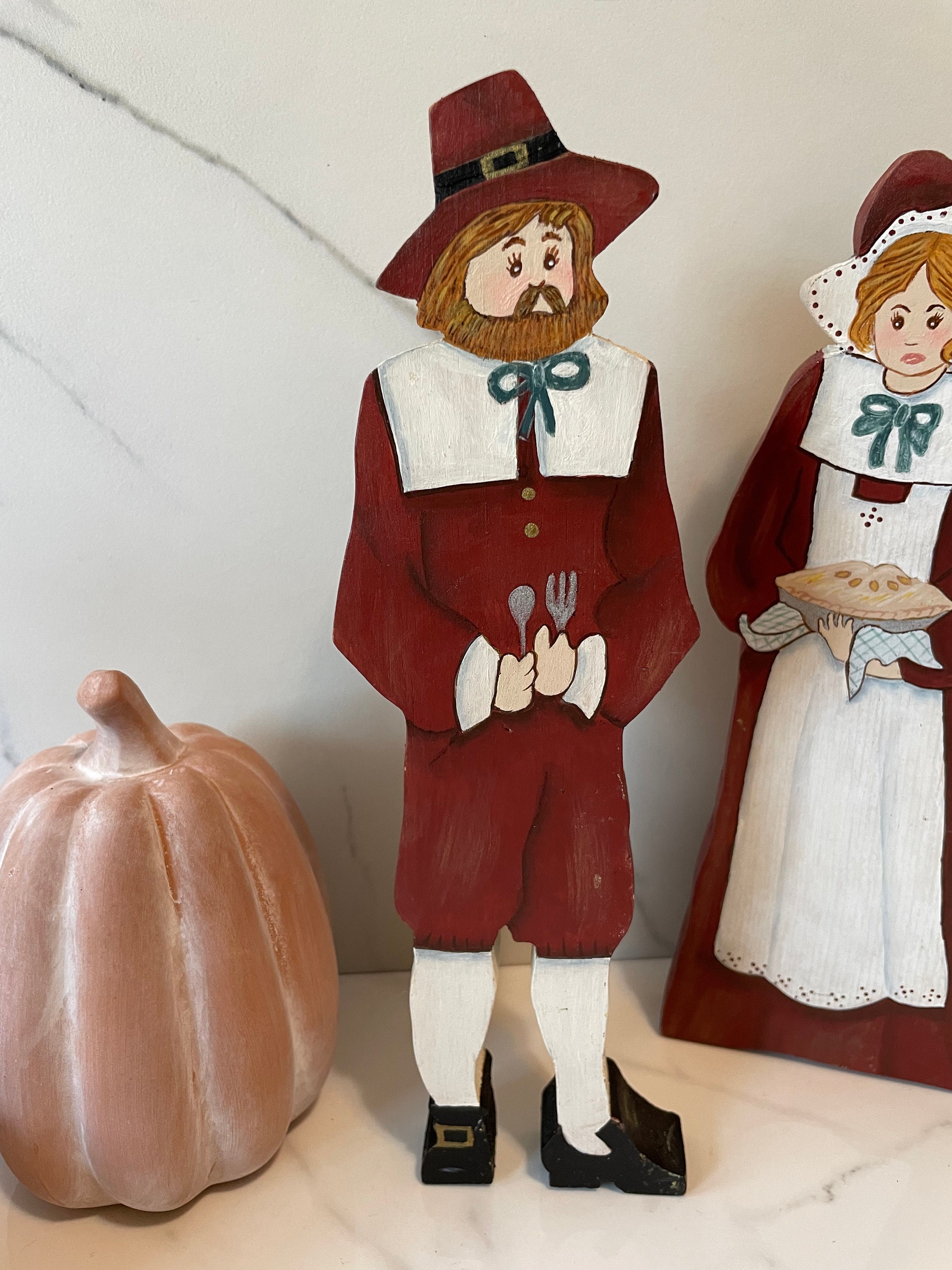Vintage Thanksgiving Pilgrims Couple, Wood Pilgrims Fall Table Decor ...