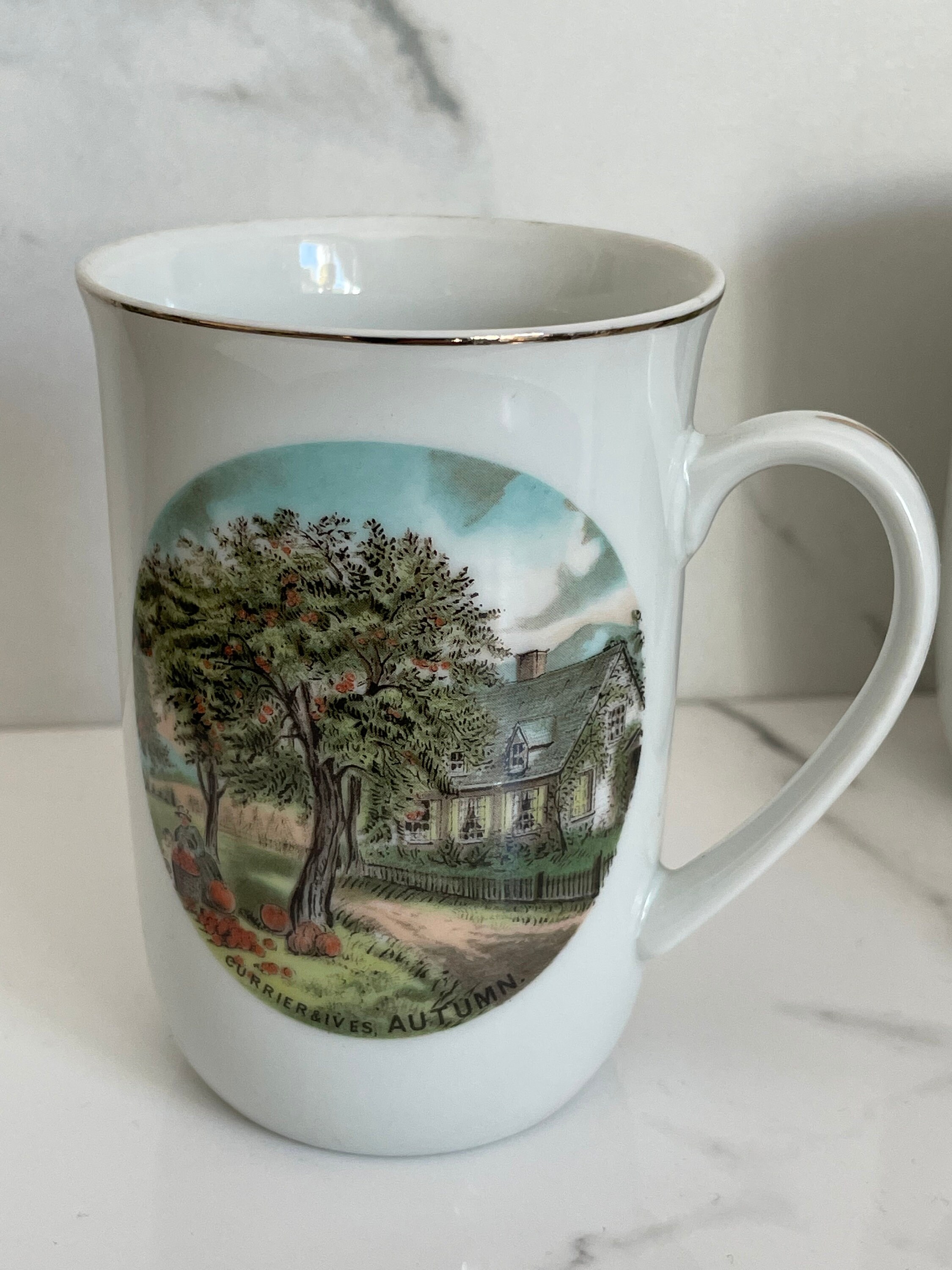 Vintage Set of 4 Currier and Ives Seasons Cups Mugs Winter Autumn ...