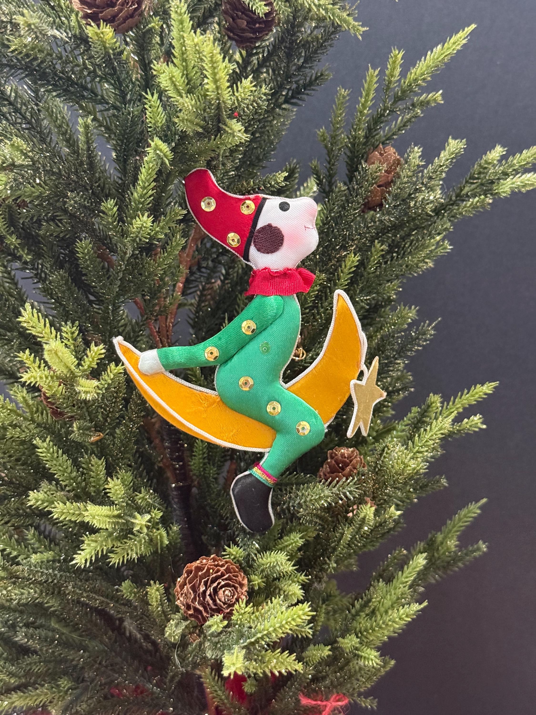 Vintage Cloth Embroidered Sequin Elf Sitting on the Moon With a Star ...