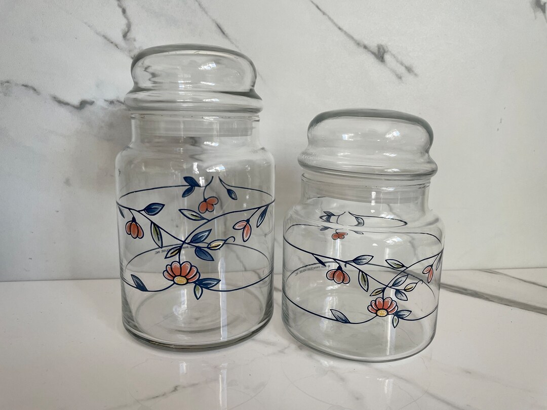 1991 Princess House Glass Jar/canisters Floral/flowers Pattern, Set of ...