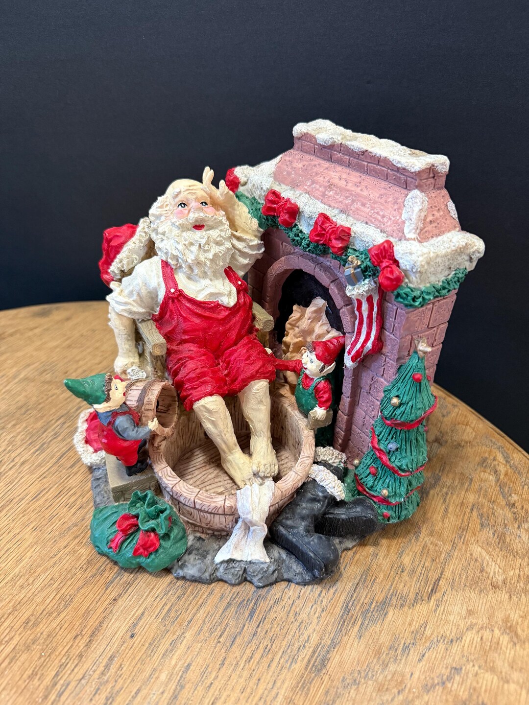 Vintage Santa Soaking His Feet Ceramic Indoor Fountain, Sant and Elves ...