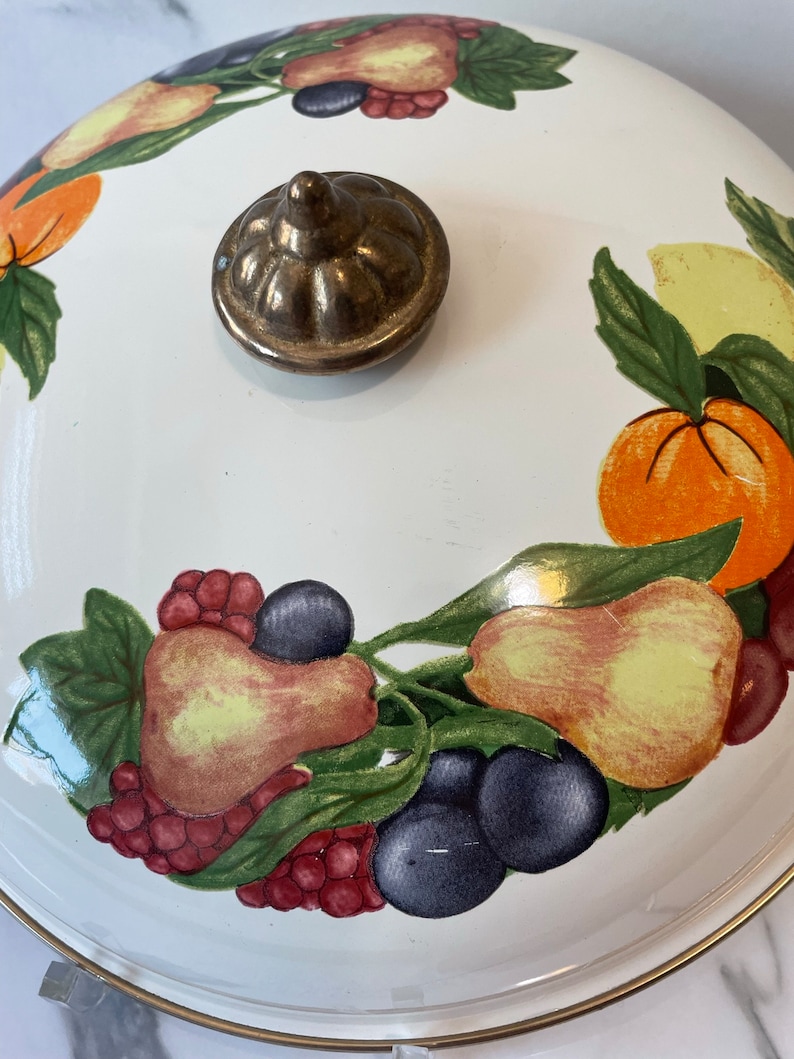 Vintage Regency Enamelware Dutch Oven Lid With Fruit Motif and Brass ...