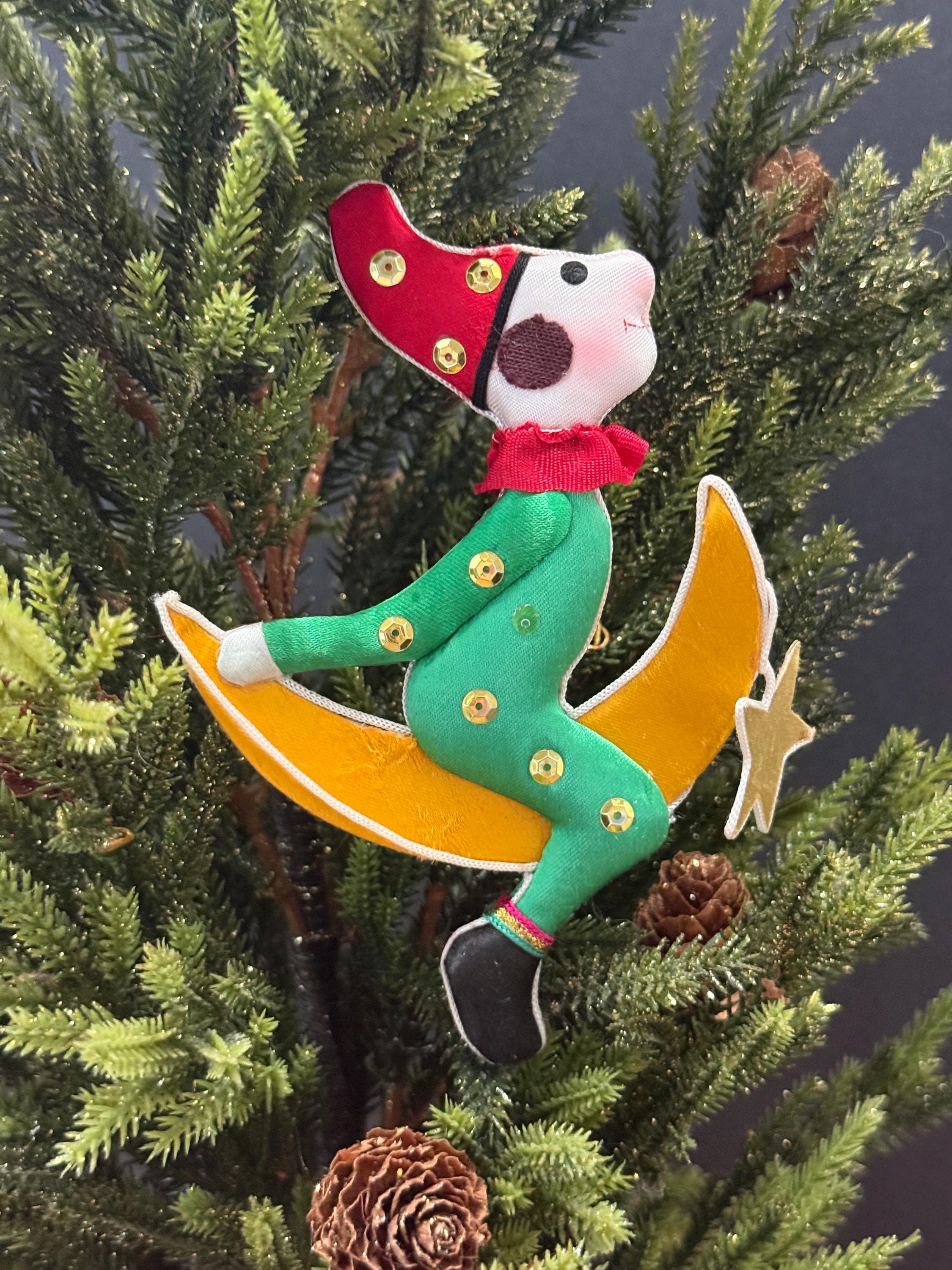 Vintage Cloth Embroidered Sequin Elf Sitting on the Moon With a Star ...