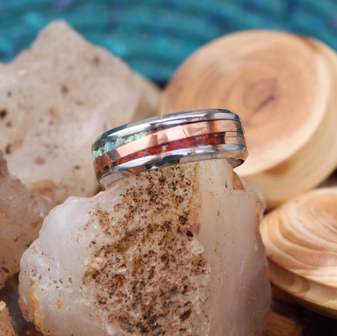 Fire and Ice Ring. Stainless Steel Comfort Fit Band, Copper, Resin ...