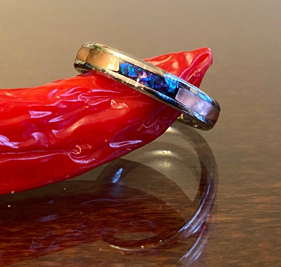 Wave Break Ring: Copper and Blue Opal Inlay, Stainless Steel Band - Etsy