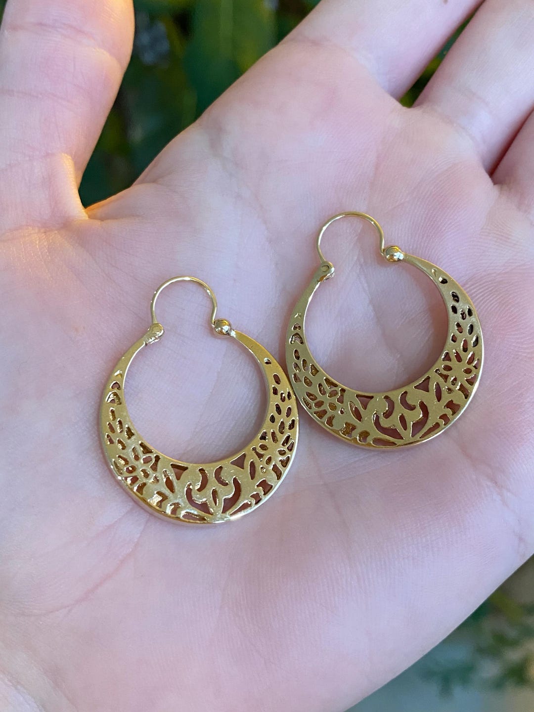 Vintage Solid 14k Yellow Gold Open Work Hoop Earrings - Etsy