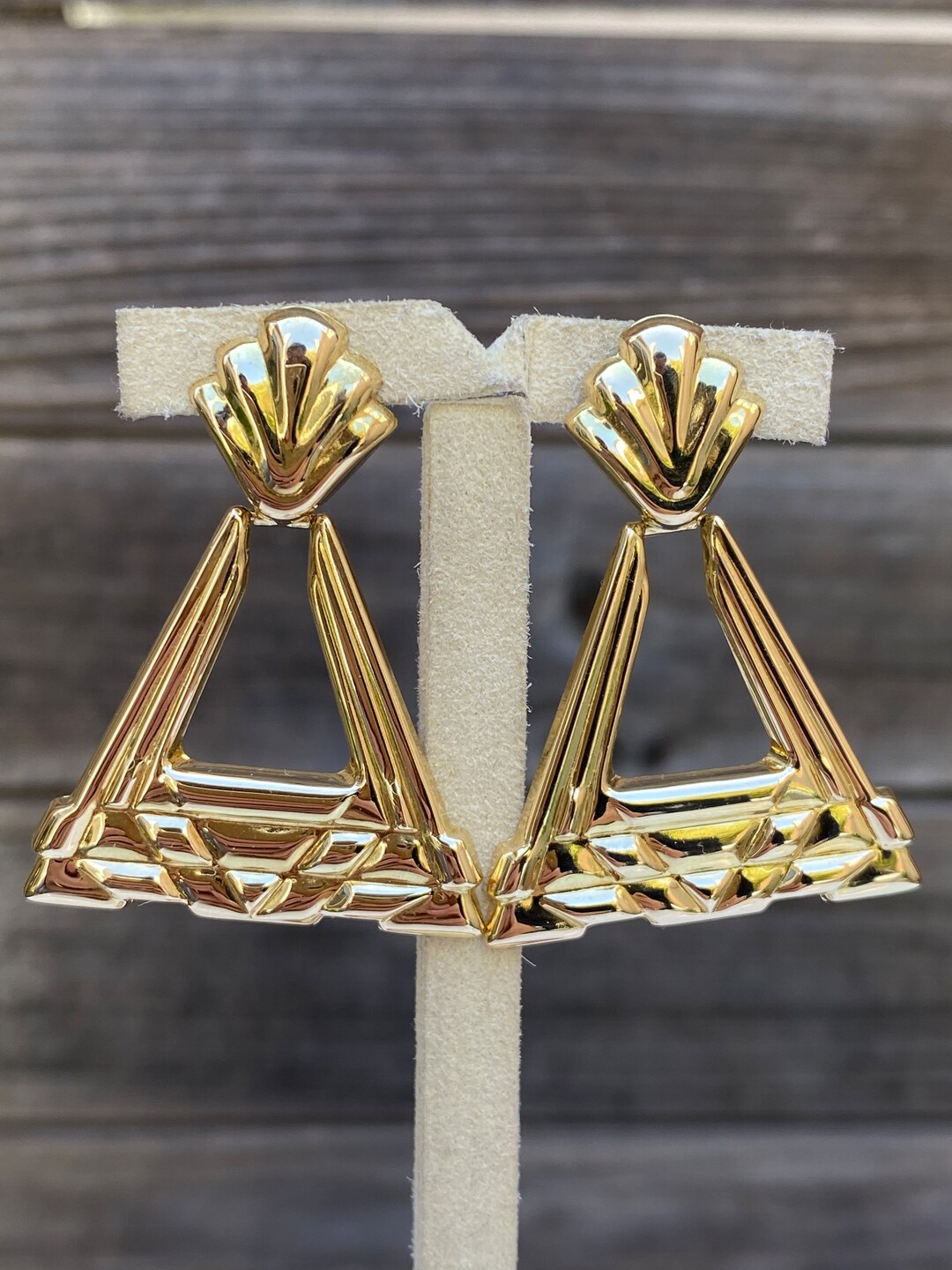 Vintage Solid 18k Yellow Gold Triangle Cutout Earrings - Drop Dangle ...