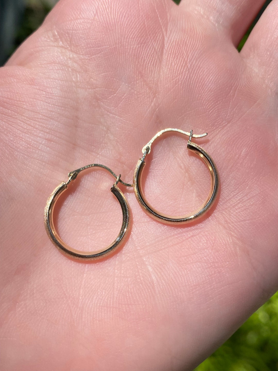 Vintage 14k Yellow Gold Matte Hoop Earrings Fine Estate Jewelry Real ...