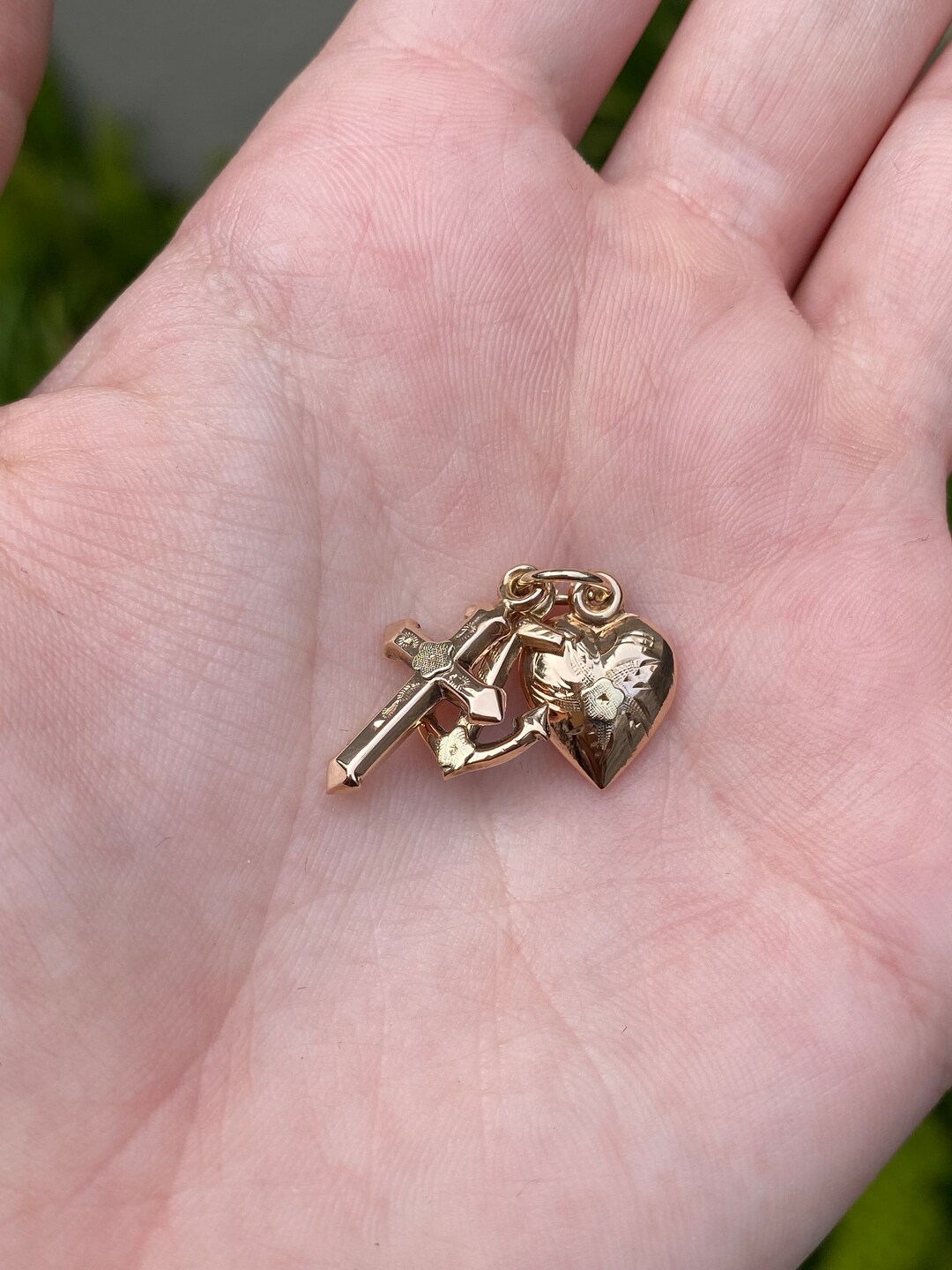 Vintage 14k Yellow Gold Anchor Heart Cross Charm Quality Estate Jewelry ...