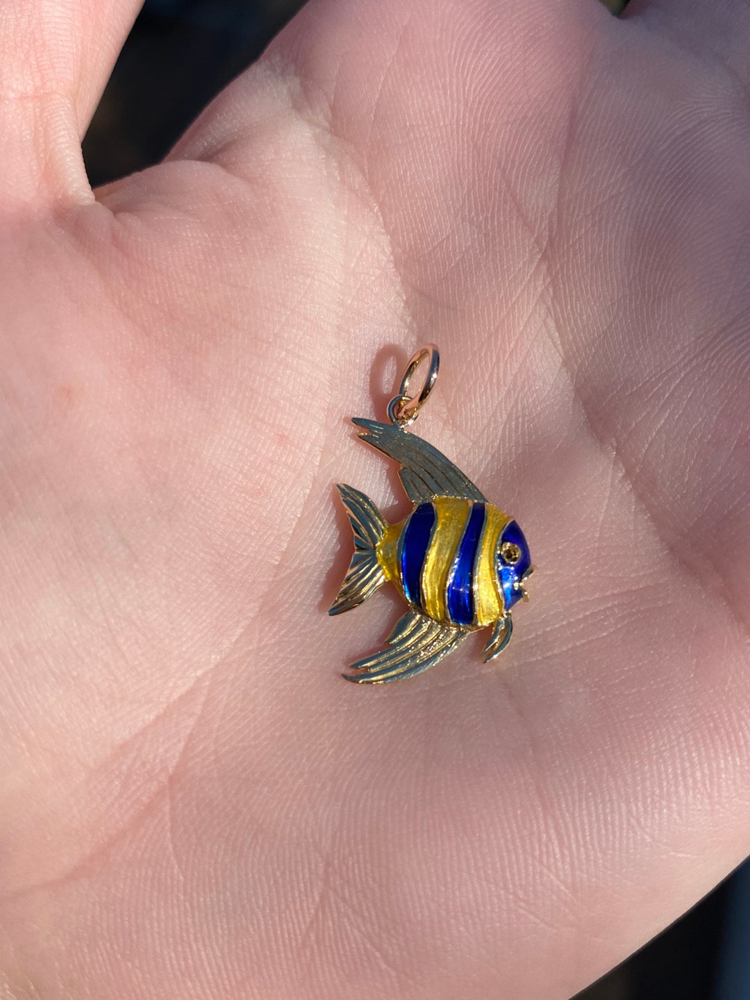 Vintage Solid 18k Yellow Gold Enamel Fish Charm - Pendant for Necklace ...