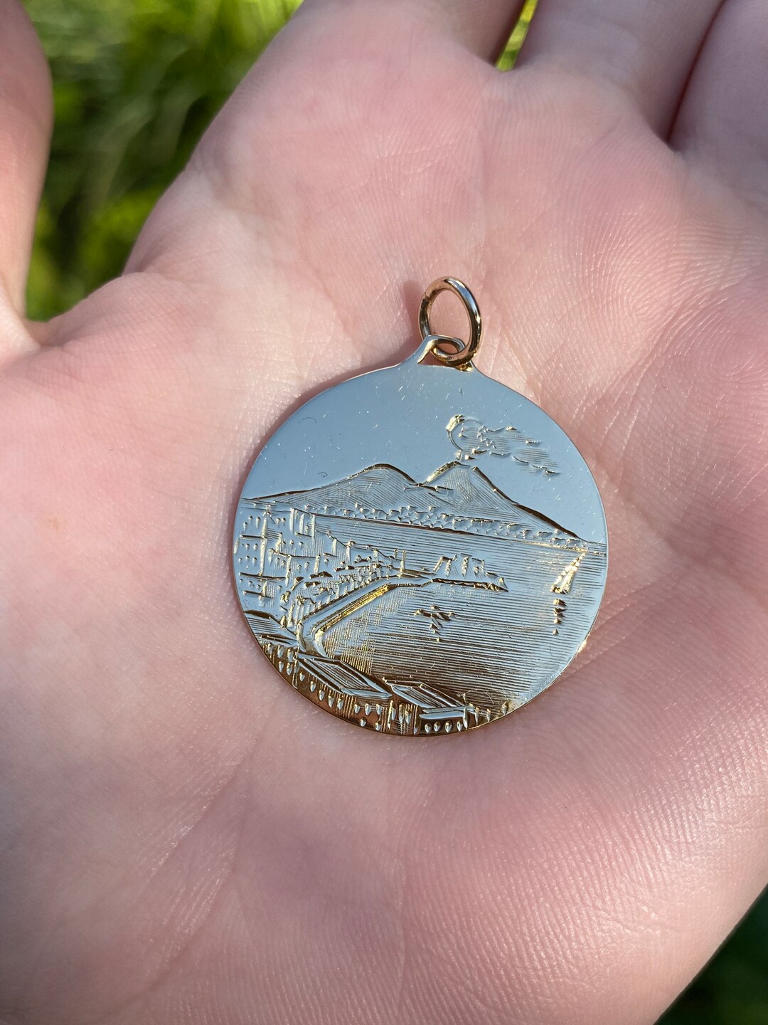 Vintage Solid 18k Yellow Gold Napoli Naples Landscape Charm - Pendant ...