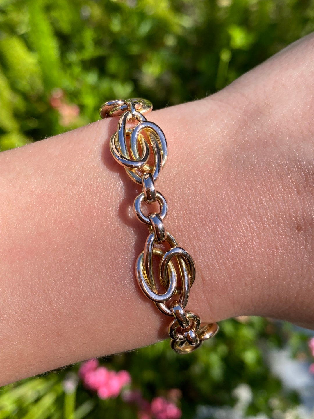 Vintage 14k Interlinked Chain Bracelet 6.75 Inches Fine Estate Jewelry ...