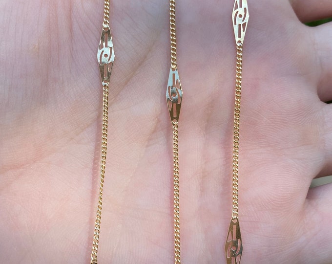 Vintage Solid 18k Yellow Gold Station Chain Necklace - 20.5 Inches ...