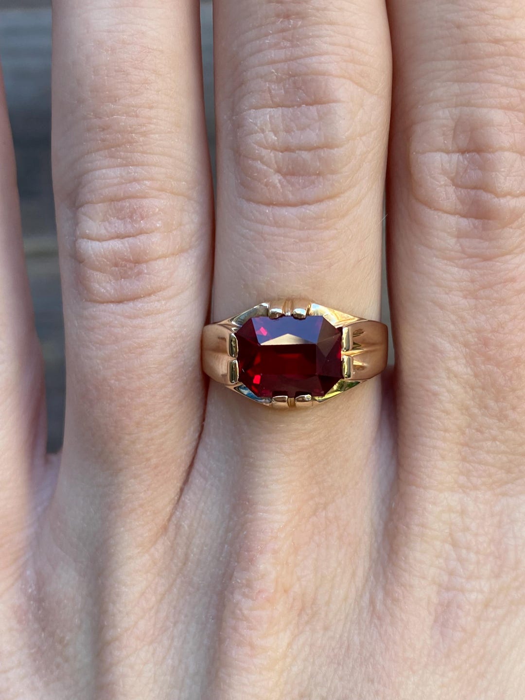 Vintage Solid 14k Yellow Gold Ruby Signet Ring Size 7 Fine Estate ...