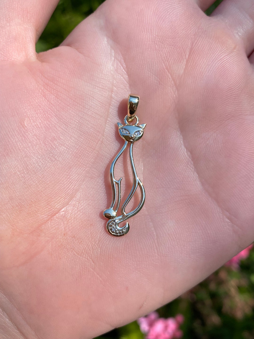 Vintage Solid 10k Yellow Gold Diamond Cat Charm Pendant for Necklace ...