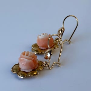 Vintage Solid 14k Yellow Gold Coral Flower Dangle Earrings - Quality ...