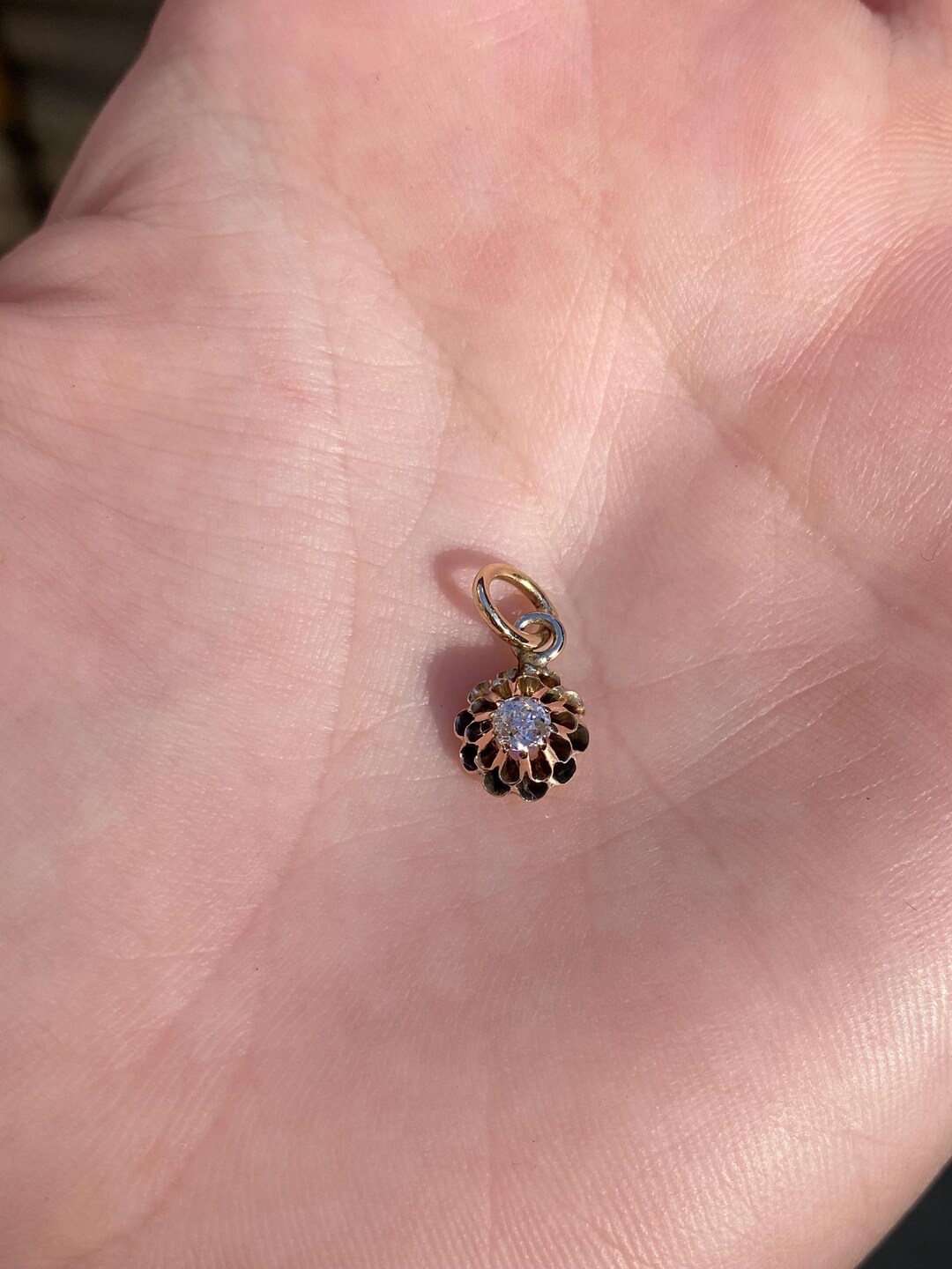 Vintage Solid 14k Yellow Gold Diamond Flower Charm - Fine Estate ...