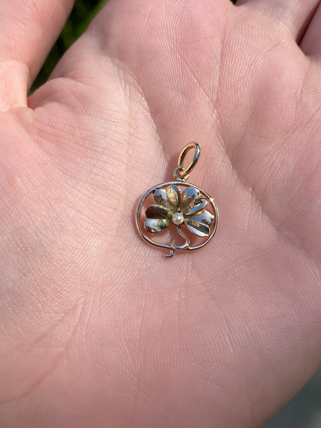 Vintage Solid 14k Yellow Gold Pearl Four Leaf Clover Stick Pin ...