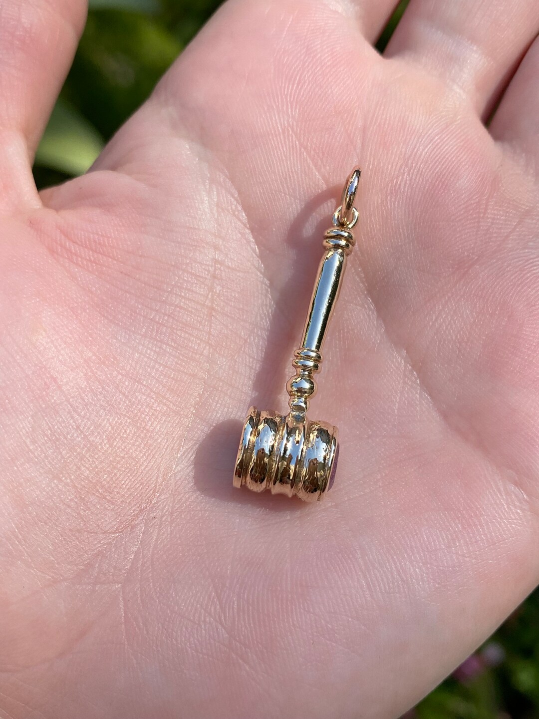 Vintage Solid 14k Yellow Gold Large Pink Sapphire Gavel Charm Real ...