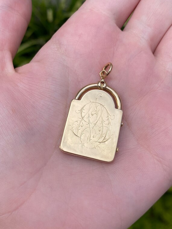 Vintage 14k Yellow Gold Amber Locket Charm Engraved Monogram - Etsy