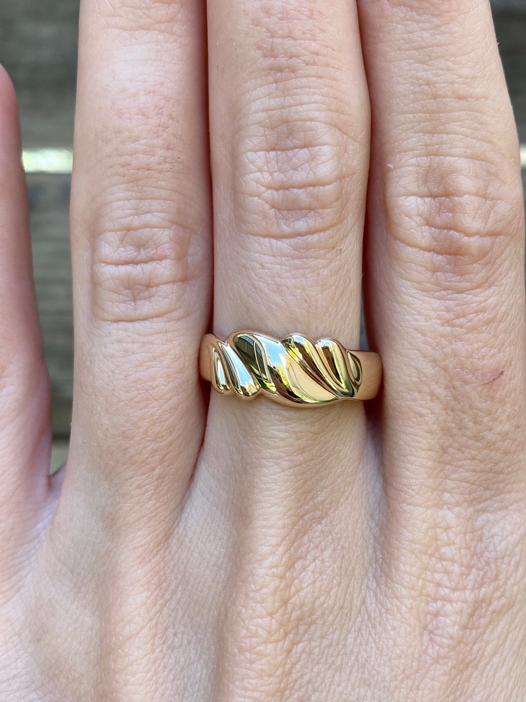 Solid 14k Yellow Gold Wave Ring Band Size 8.25 Fine Estate Jewelry Real ...