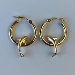 Vintage 14k Yellow Gold Dolphin Hoop Earrings - Quality Fine Estate ...