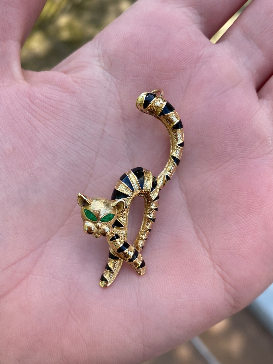 Vintage Solid 18k Yellow Gold Enamel Cat Charm Quality Fine Estate ...