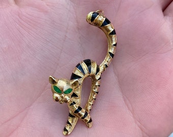 Vintage Solid 10k Yellow Gold Diamond Cat Charm Pendant for Necklace ...